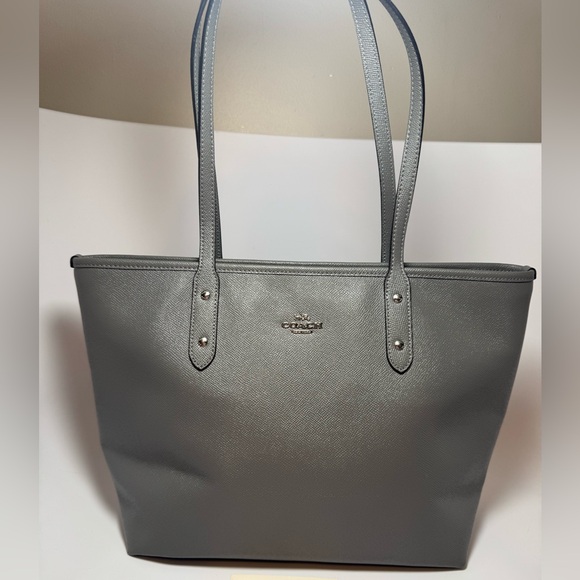 Coach | Bags | Coach City Zip Tote Grey Crossgrain Leather Designer Bag ...